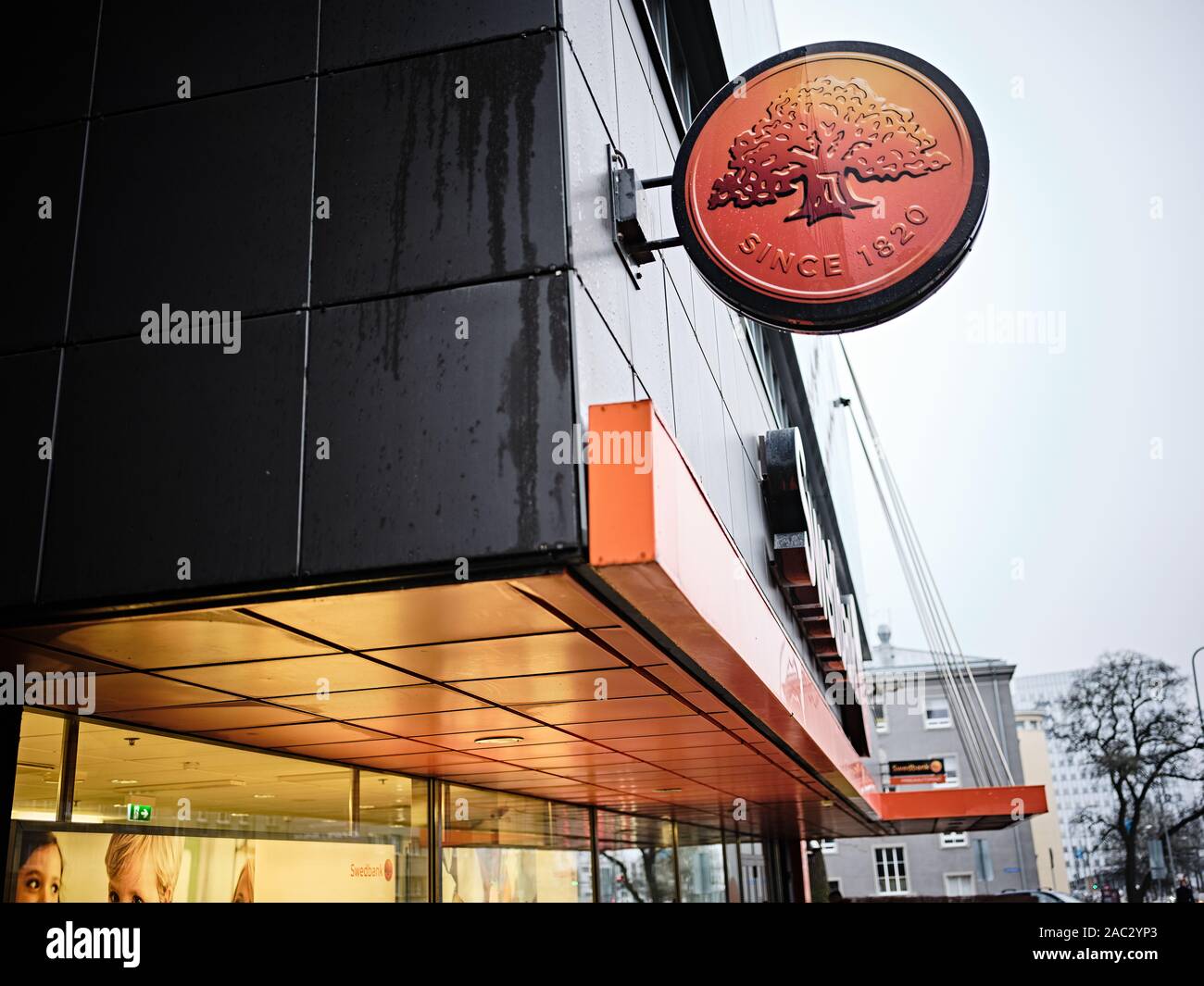 Swedish bank (Swedbank) logo seen on Swedbank Estonia headquarters ...