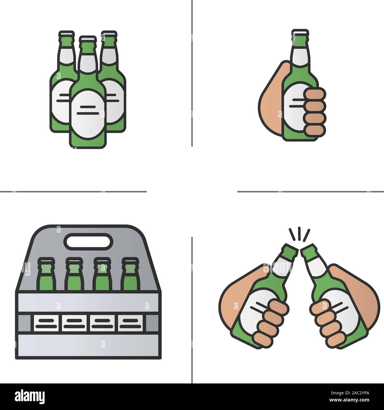 Beer color icons set. Isolated vector illustrations. Beer bottles box ...