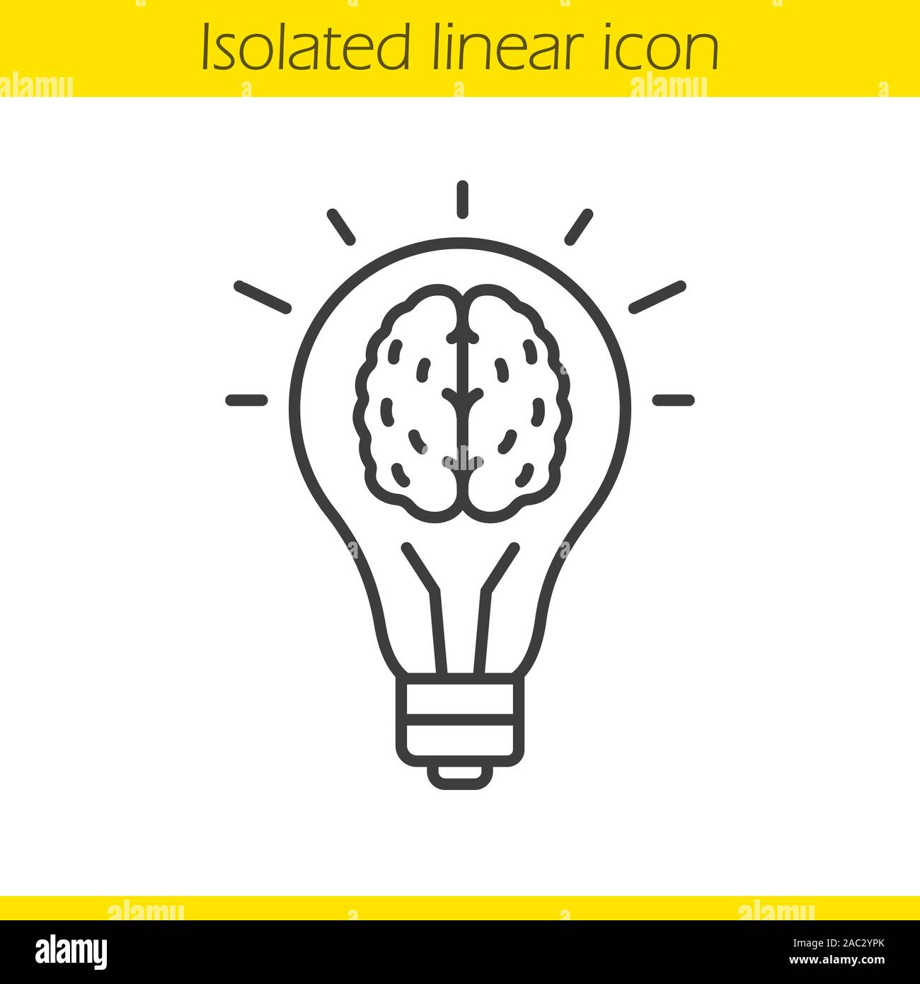 Good idea linear icon. Human brain inside light bulb. Thin line ...