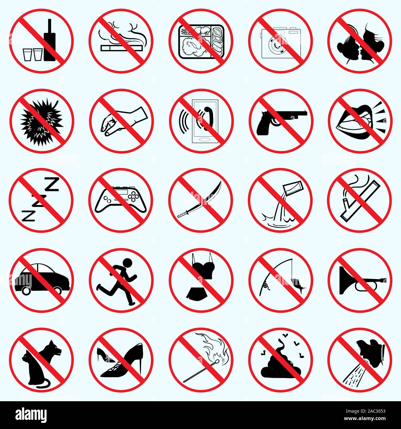 Prohibition symbol Warning icon symbol in various formats Illustration ...