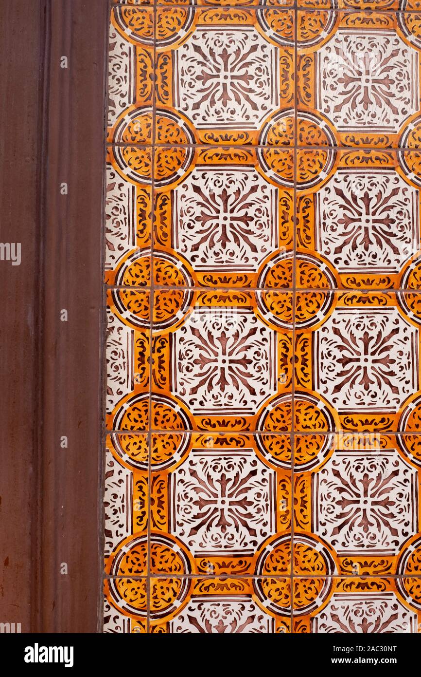 Detail of tiles in Porto, Portugal. Famous for their tile work, known ...