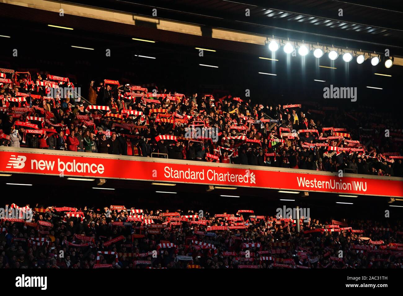 Liverpool fans in the stands during the Premier League match at Anfield ...