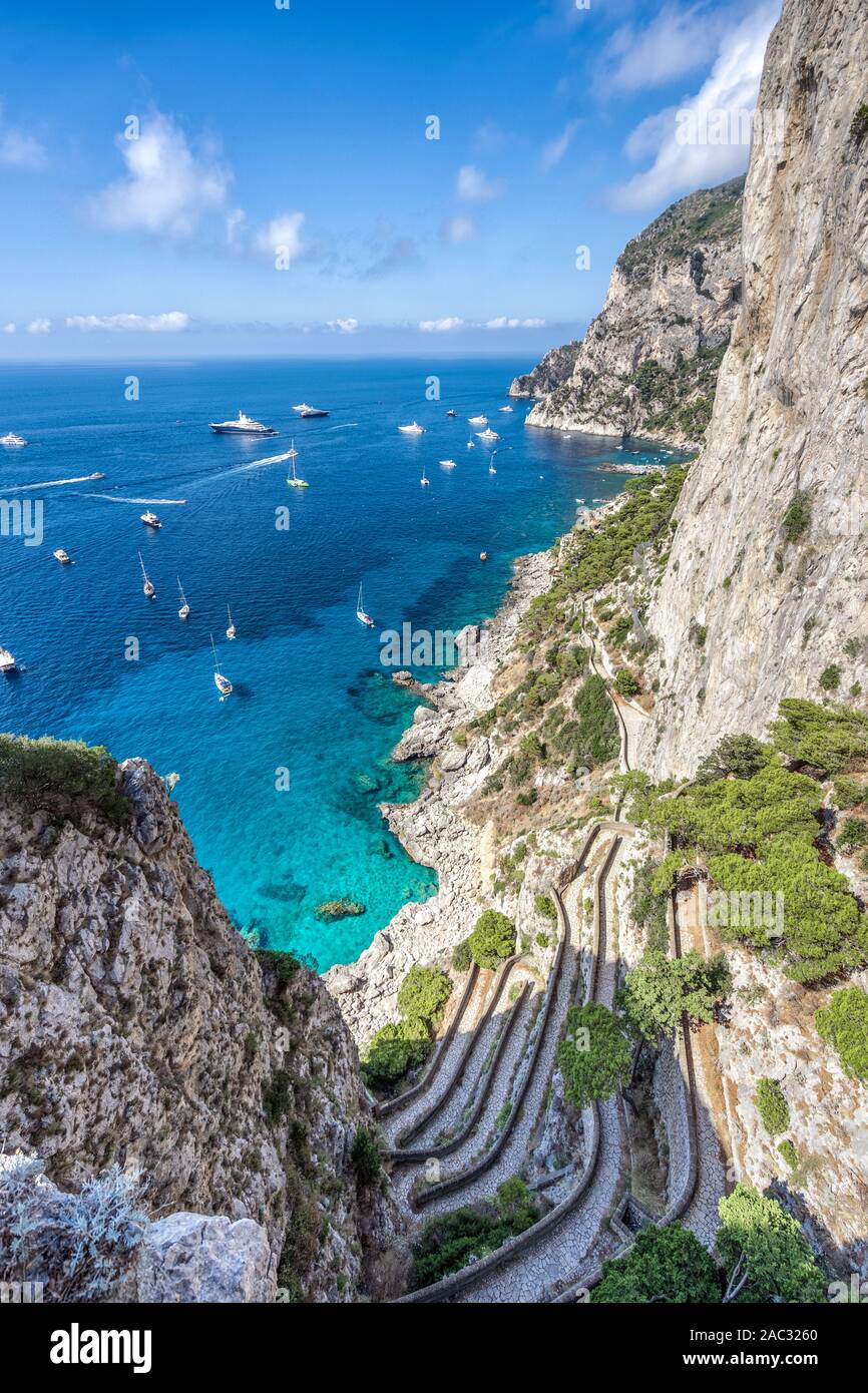 Switchback paved footpath and Tyrrhenian sea view from Garden of ...