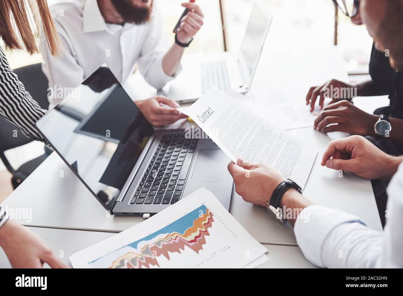 Familiarization with the contract. Office table all in the documents ...
