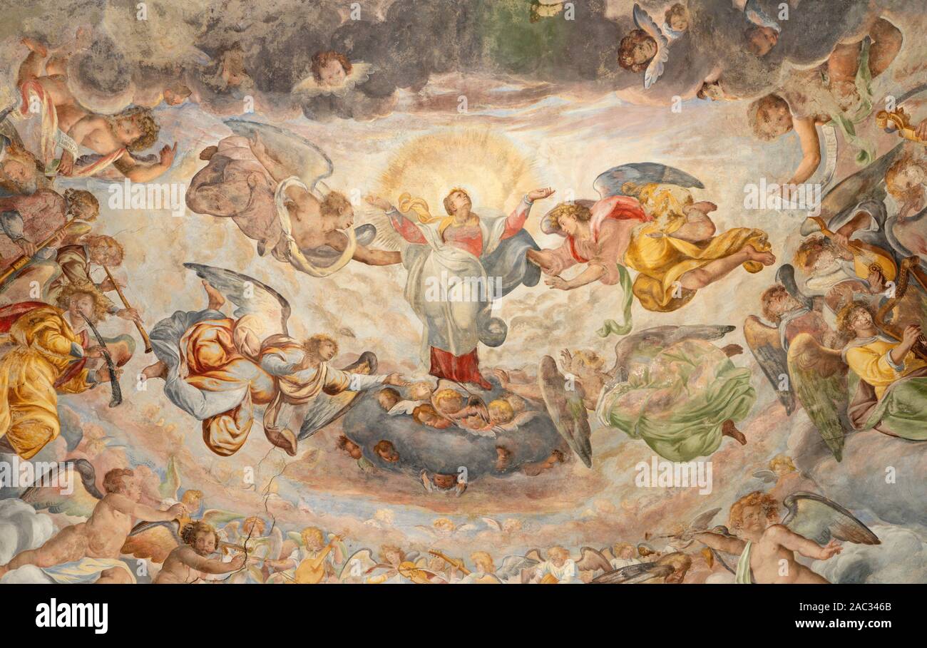 COMO, ITALY - MAY 8, 2015: The fresco of Assumption of Virgin Mary in ...