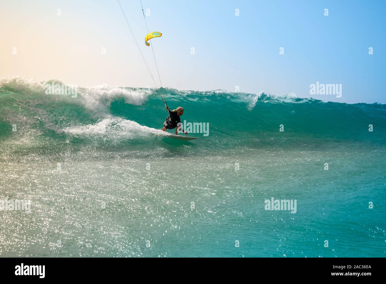 The kite surfer rides the waves of the Atlantic Ocean Stock Photo - Alamy