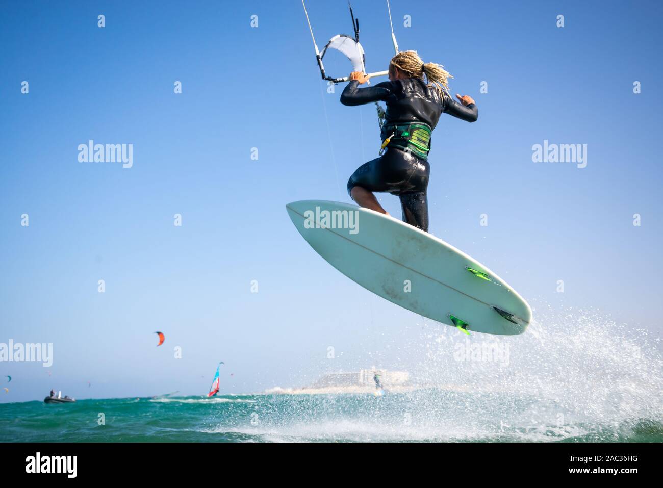 The kite surfer rides the waves of the Atlantic Ocean Stock Photo - Alamy