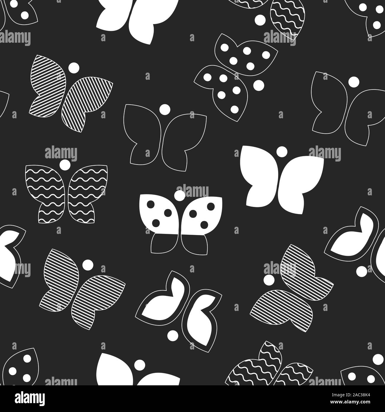 Batterfly, vector seamless pattern for textile, fabric, geometric black ...
