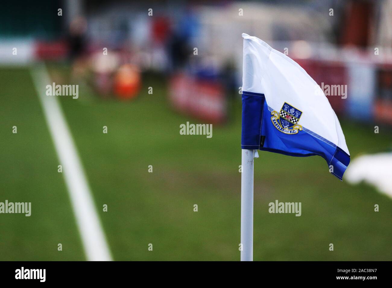 Corner flag with Eastleigh FC crest before the FA Cup match at ...