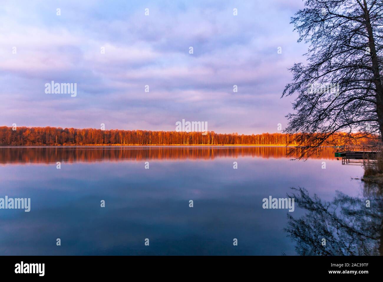 Nature, early morning on a lake with clouds Stock Photo - Alamy