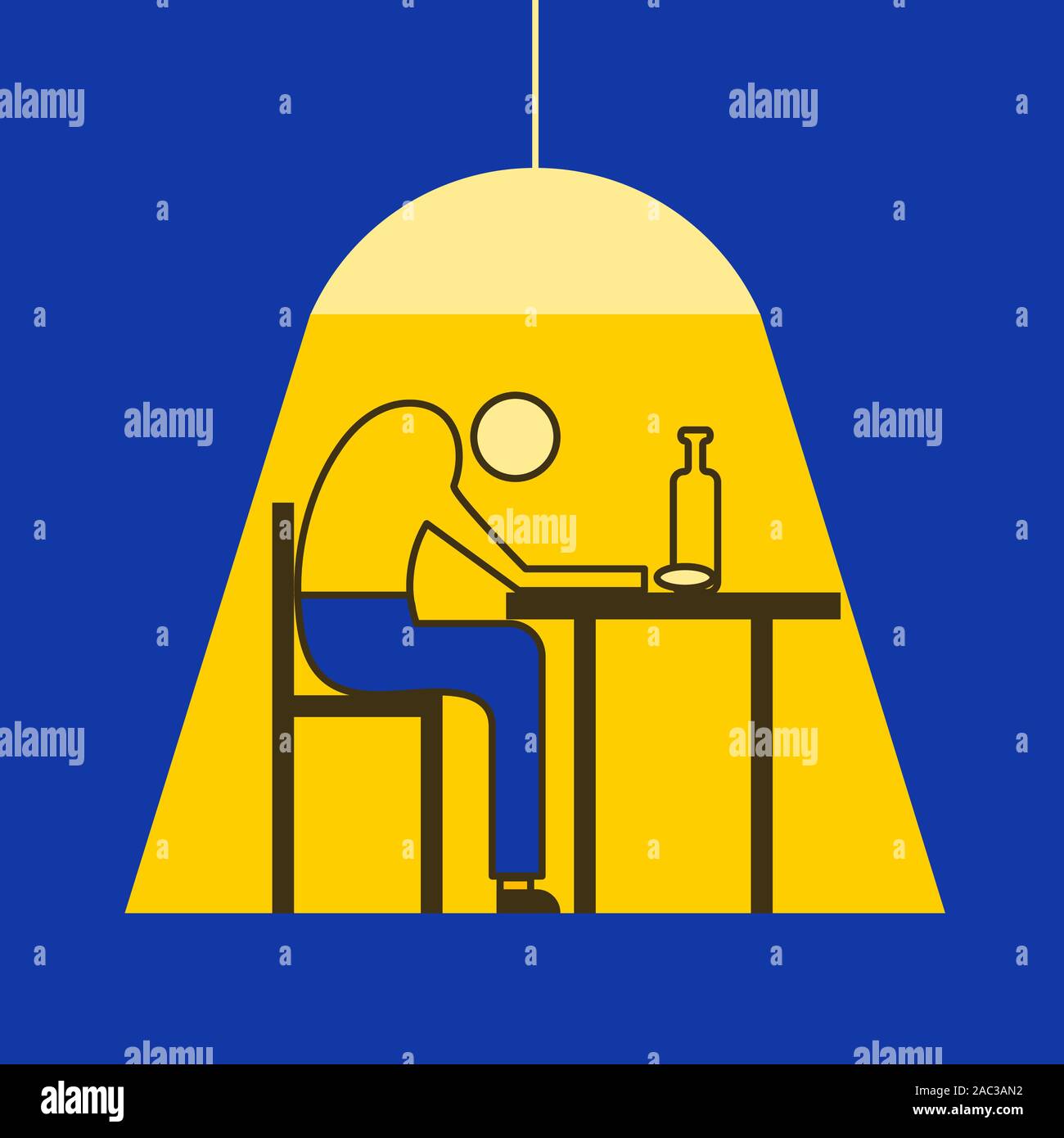 Alcoholic man sitting with bottle at table, man in depression, drunkard ...