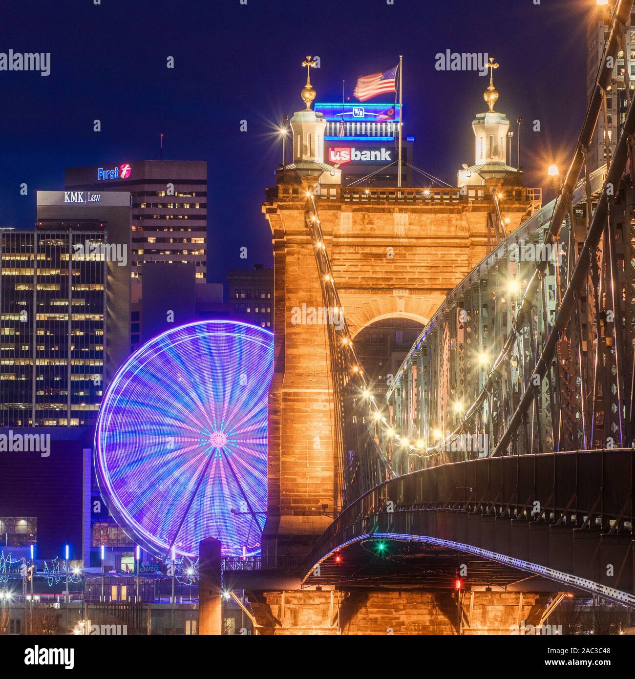 John Roebling Bridge located in Cincinnati, Ohio. This bridge spans the ...