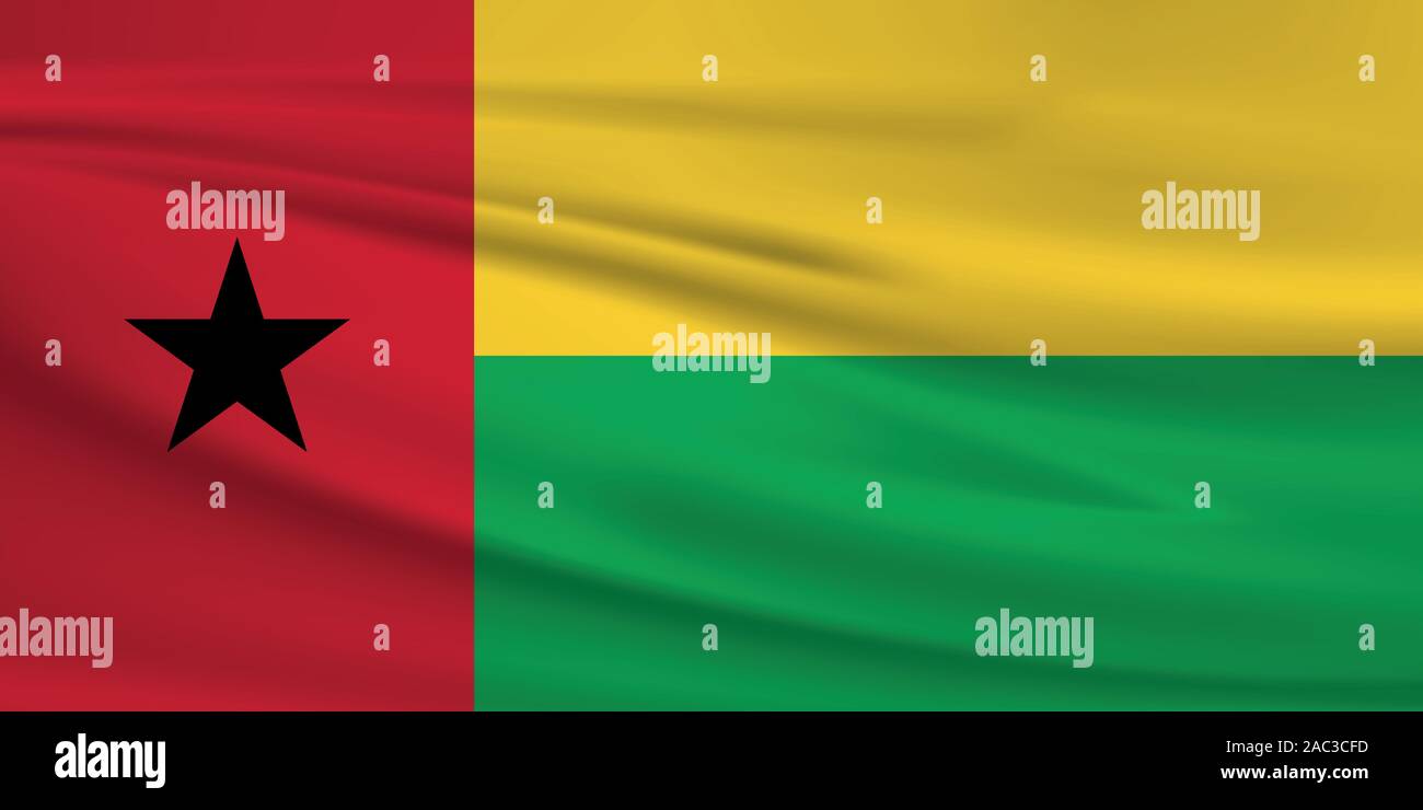 Waving Guinea Bissau flag, official colors and ratio correct. Guinea Bissau national flag ...