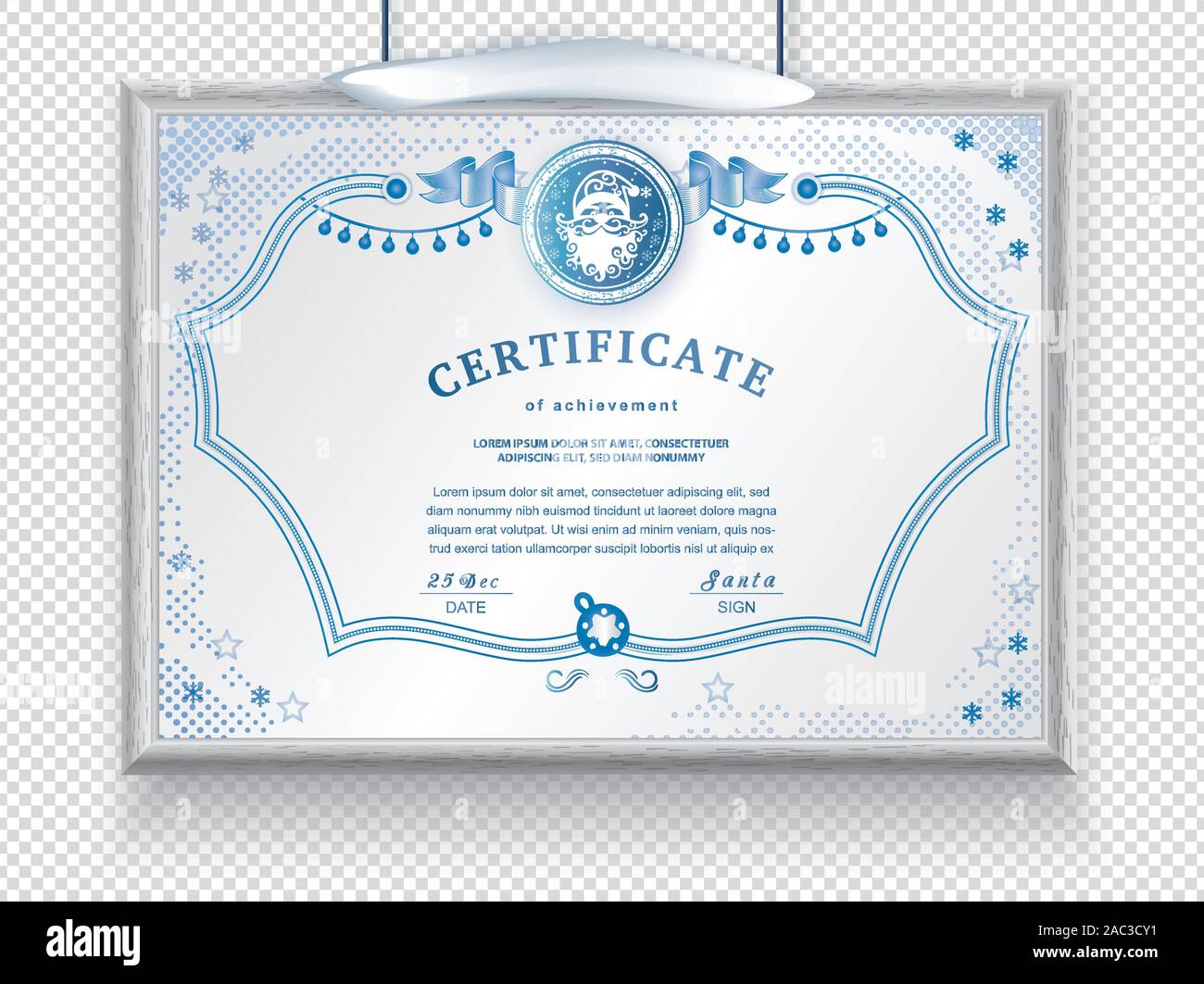 Christmas white certificate with Santa Claus and Christmas decoration ...