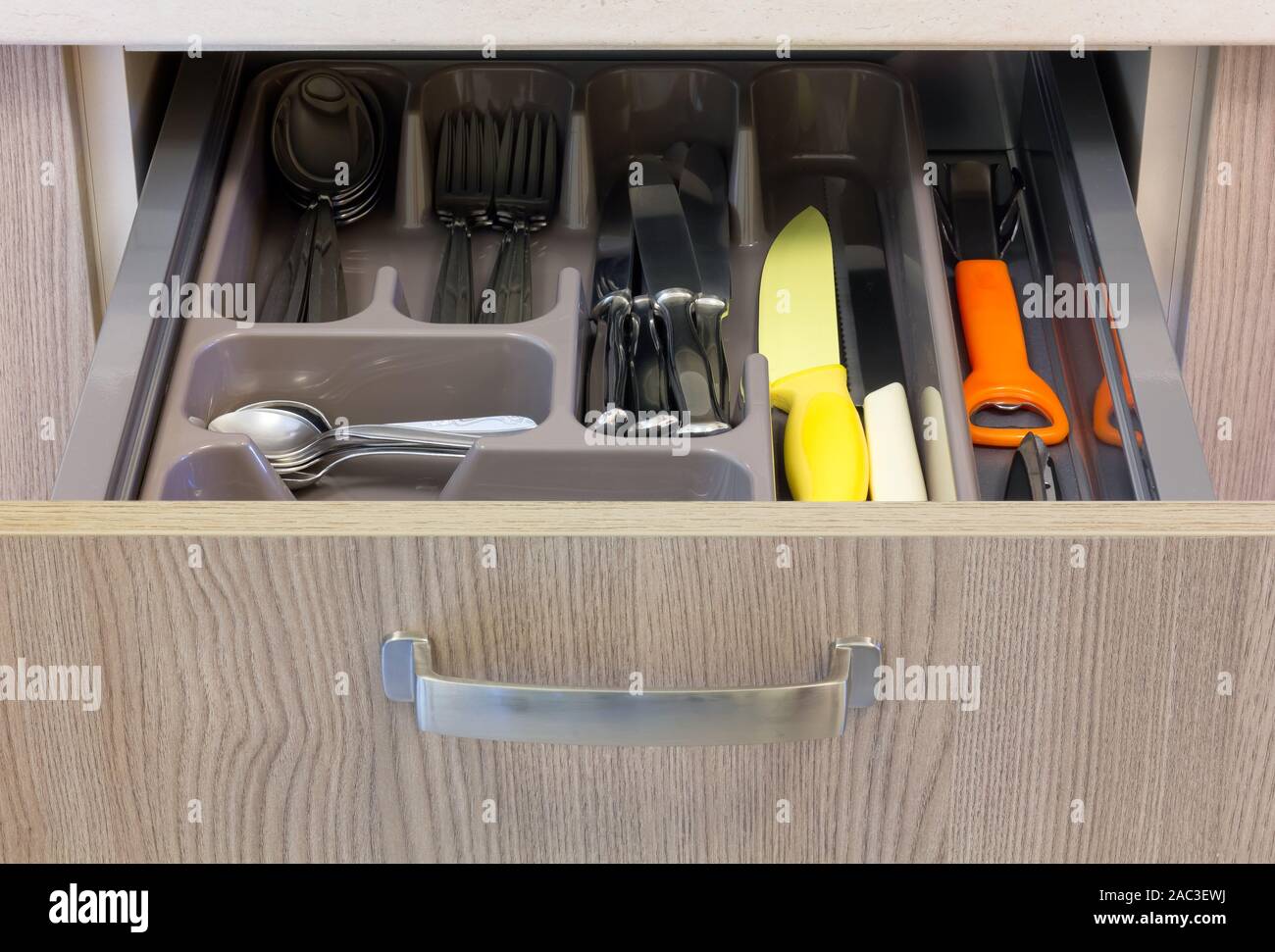 Open drawer in a modern kitchen Stock Photo - Alamy