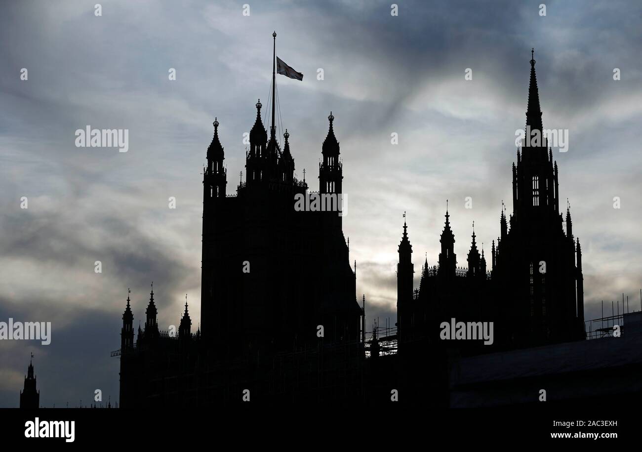 The Union Jack flying over Victoria Tower, Houses of Parliament was at ...