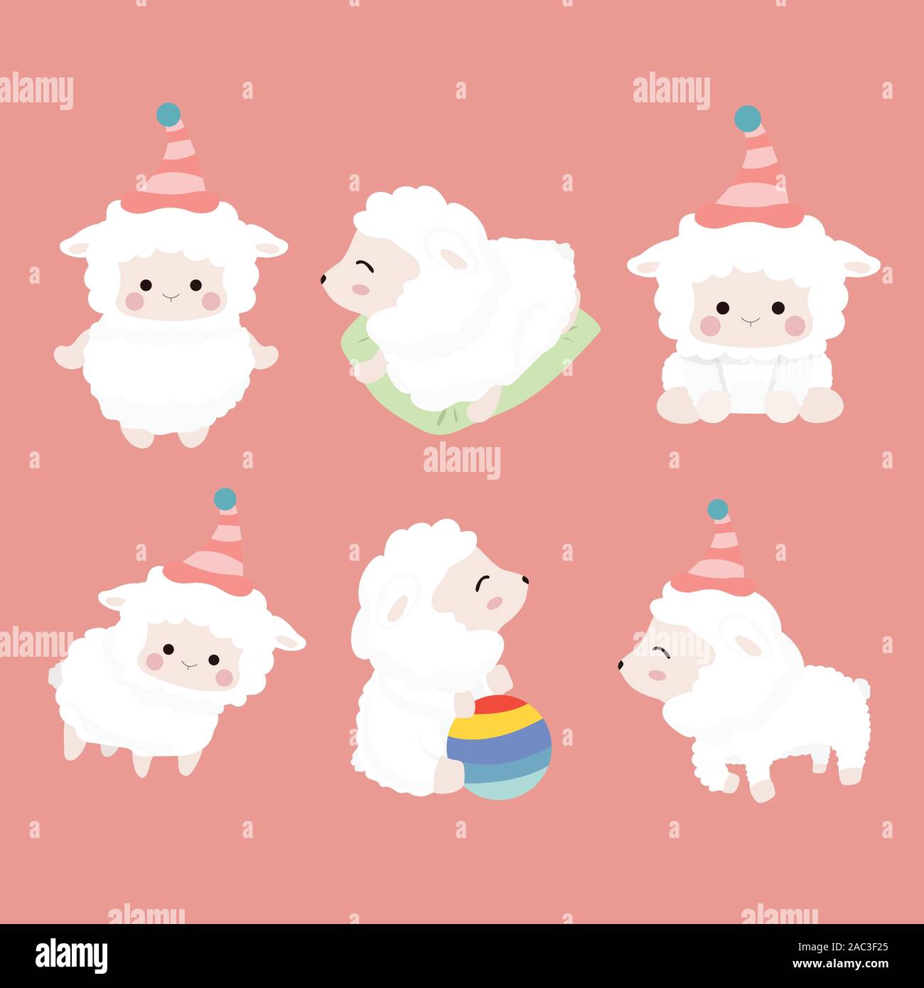 Cute cartoon sheep set on pastel background Stock Vector Image & Art ...