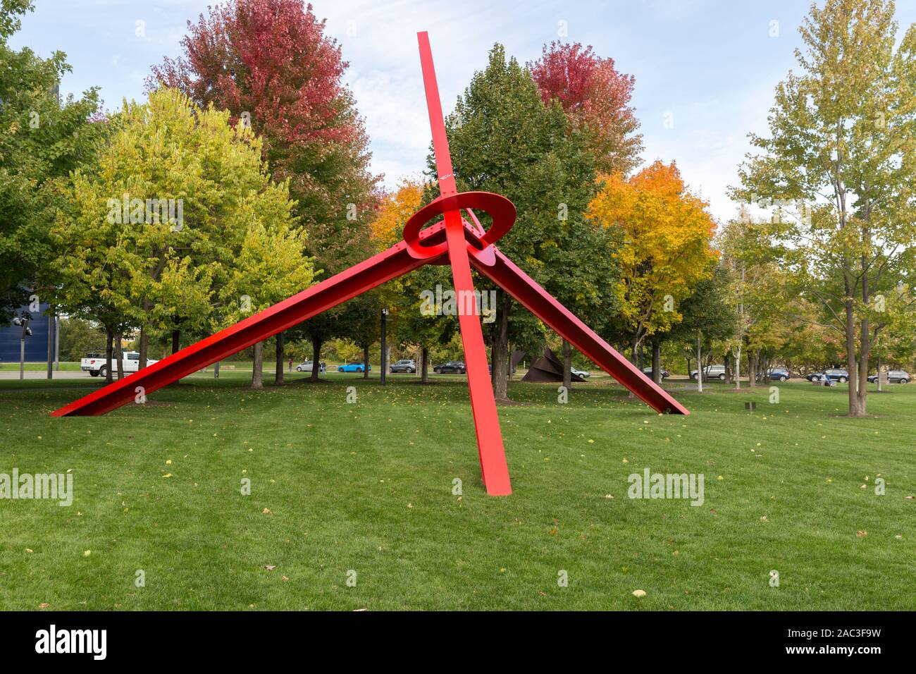 The 1977-1983 red metal painted steel I-beam sculpture Molecule by ...