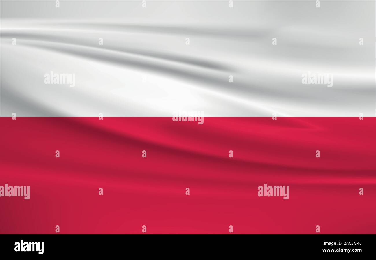 Waving Poland flag, official colors and ratio correct. Poland national ...