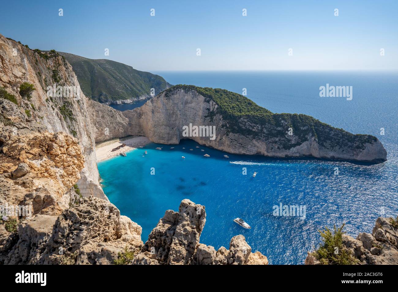 Zakynthos Shipwreck Navagio beach cove with luxury yachts view from ...