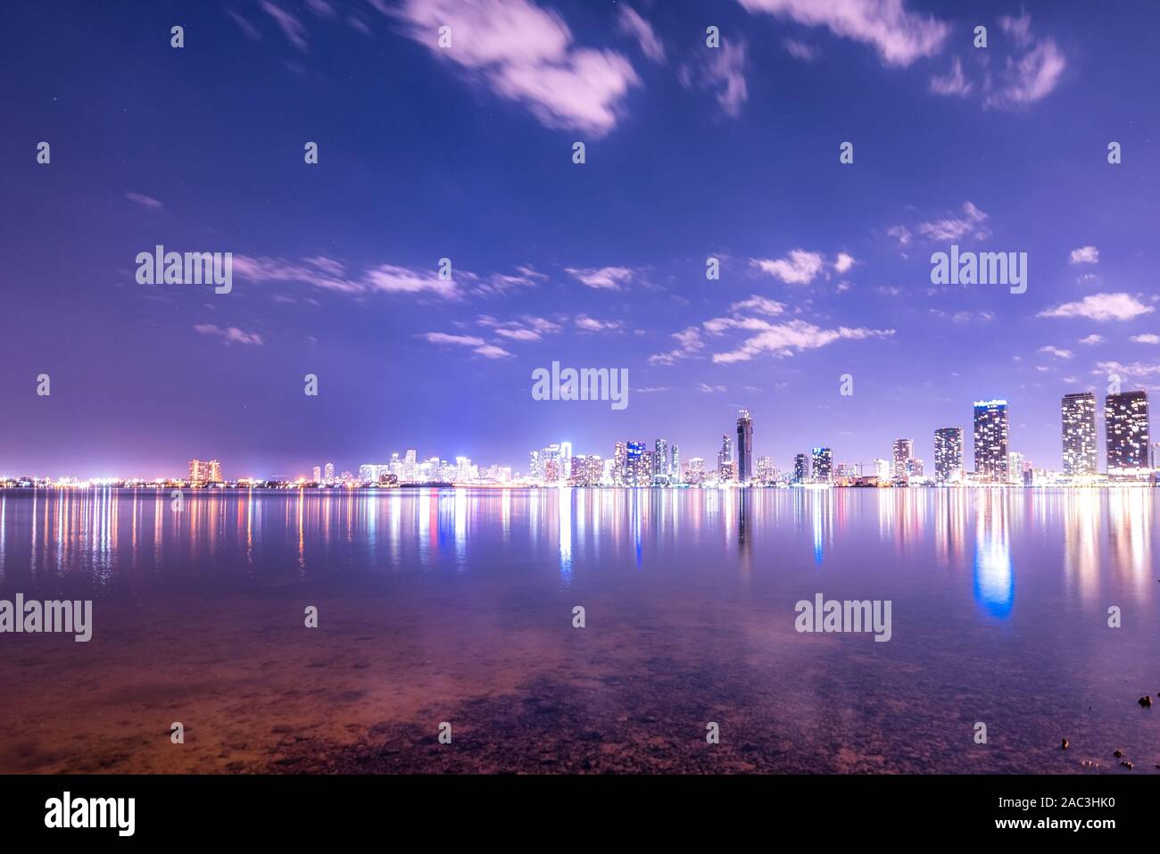 Miami skyline night long exposure in Miami Beach Stock Photo - Alamy