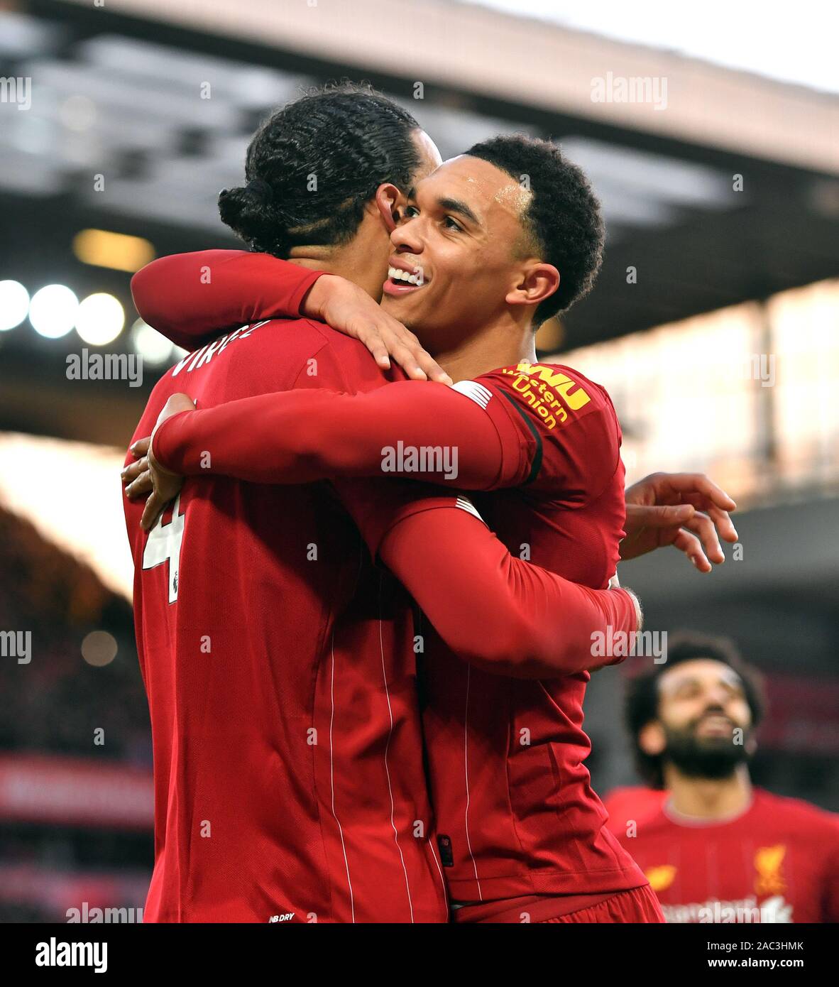 Liverpool's Virgil van Dijk celebrates scoring his second sides goal ...