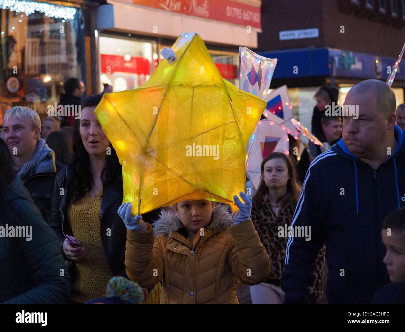 Sheerness, Kent, UK. 30th Nov, 2019. A brightly coloured lantern parade ...