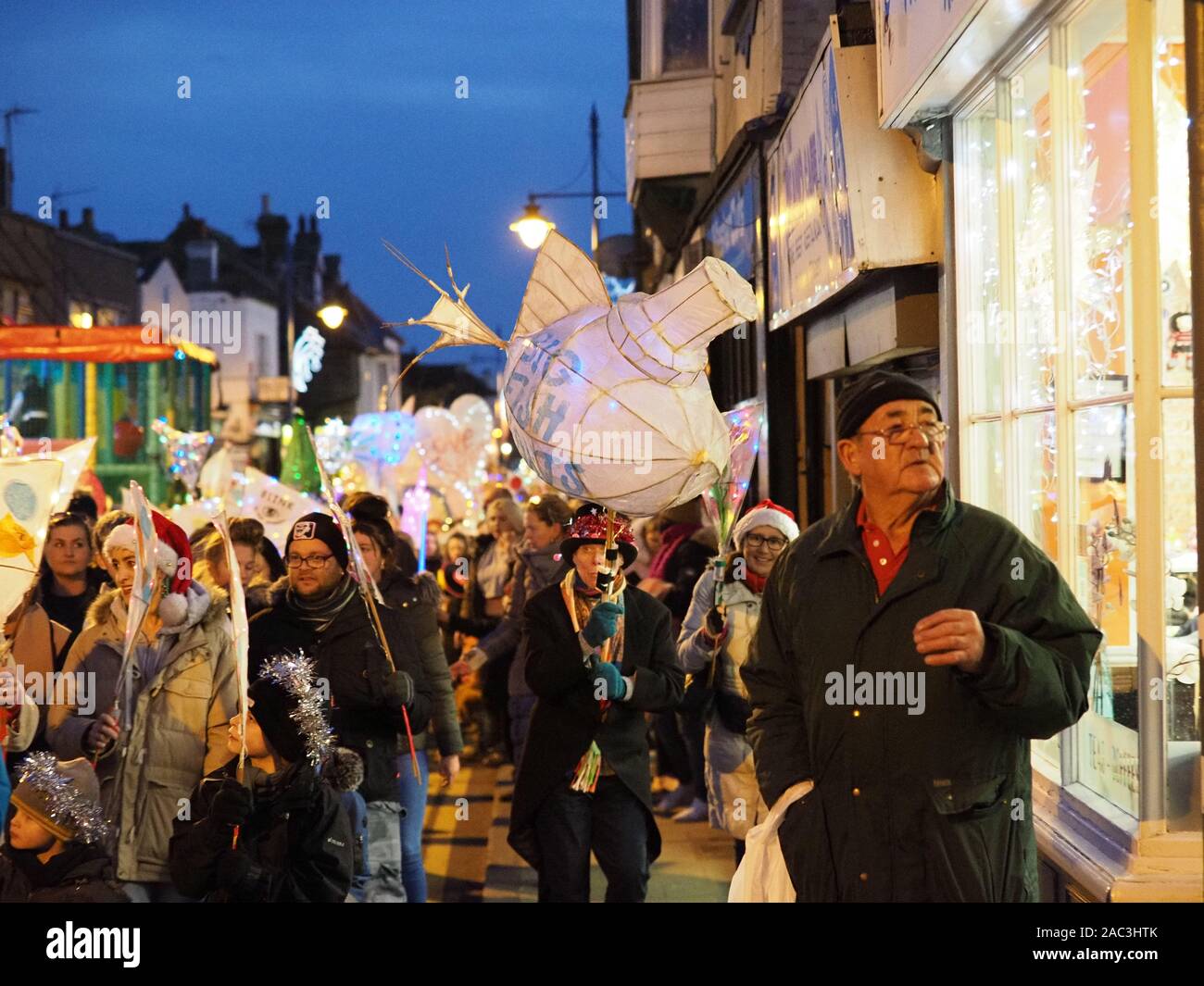 Sheerness, Kent, UK. 30th Nov, 2019. A brightly coloured lantern parade ...