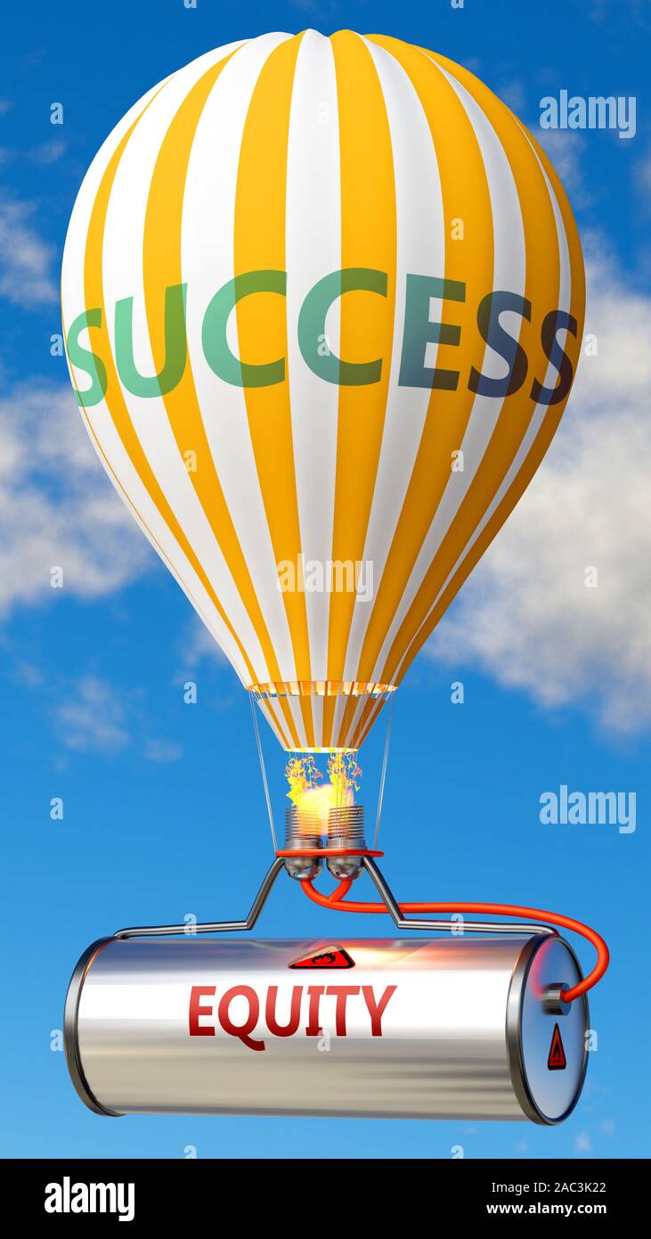 Equity and success - shown as word Equity on a fuel tank and a balloon ...
