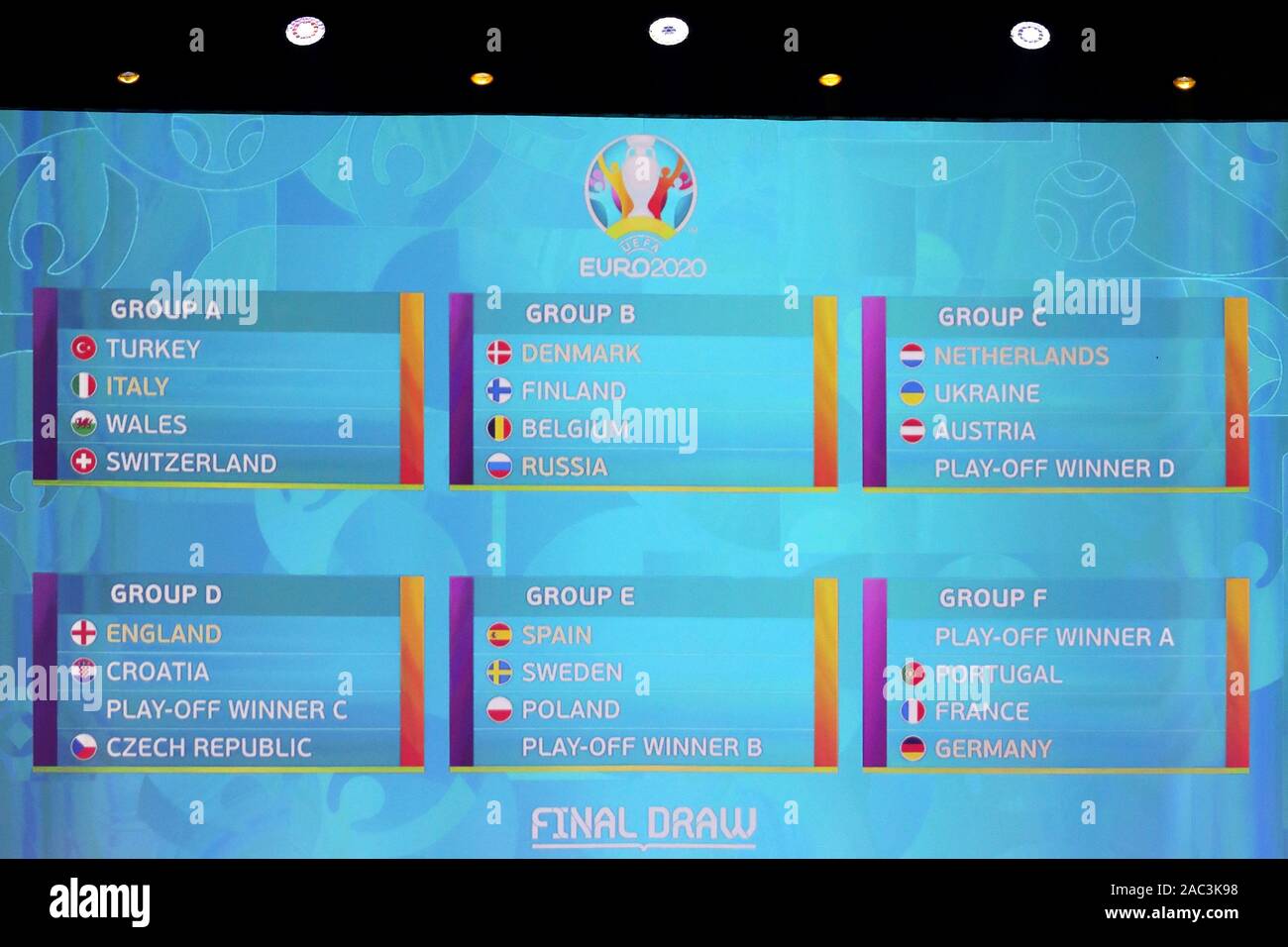 Bukarest, Romania. 30th Nov, 2019. Football, group draw for the ...
