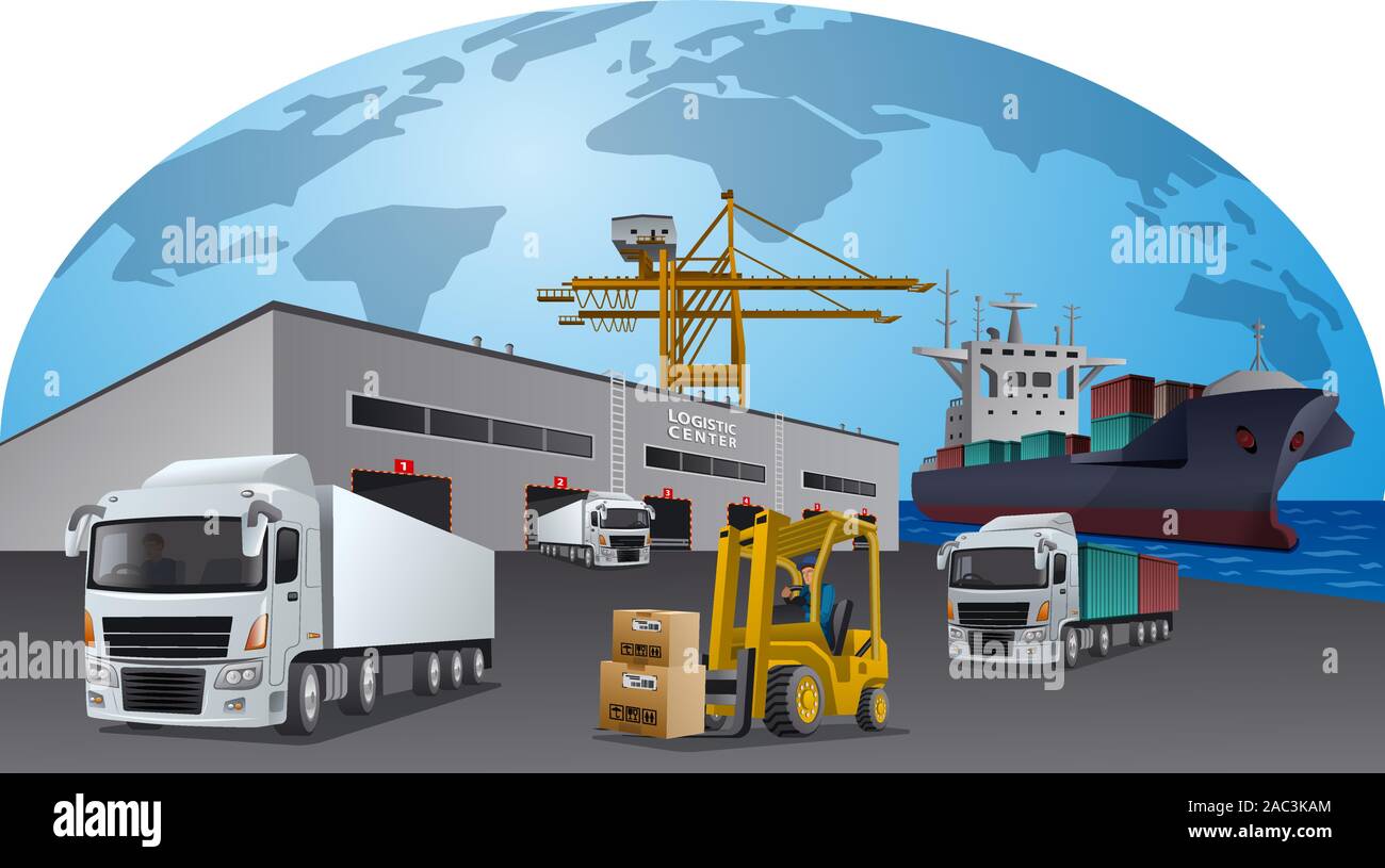illustration of the transport logistics center and transport Stock ...