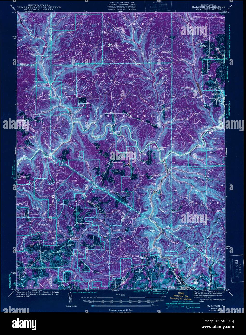 USGS TOPO Map Pennsylvania PA Hallton 170705 1943 62500 Inverted ...