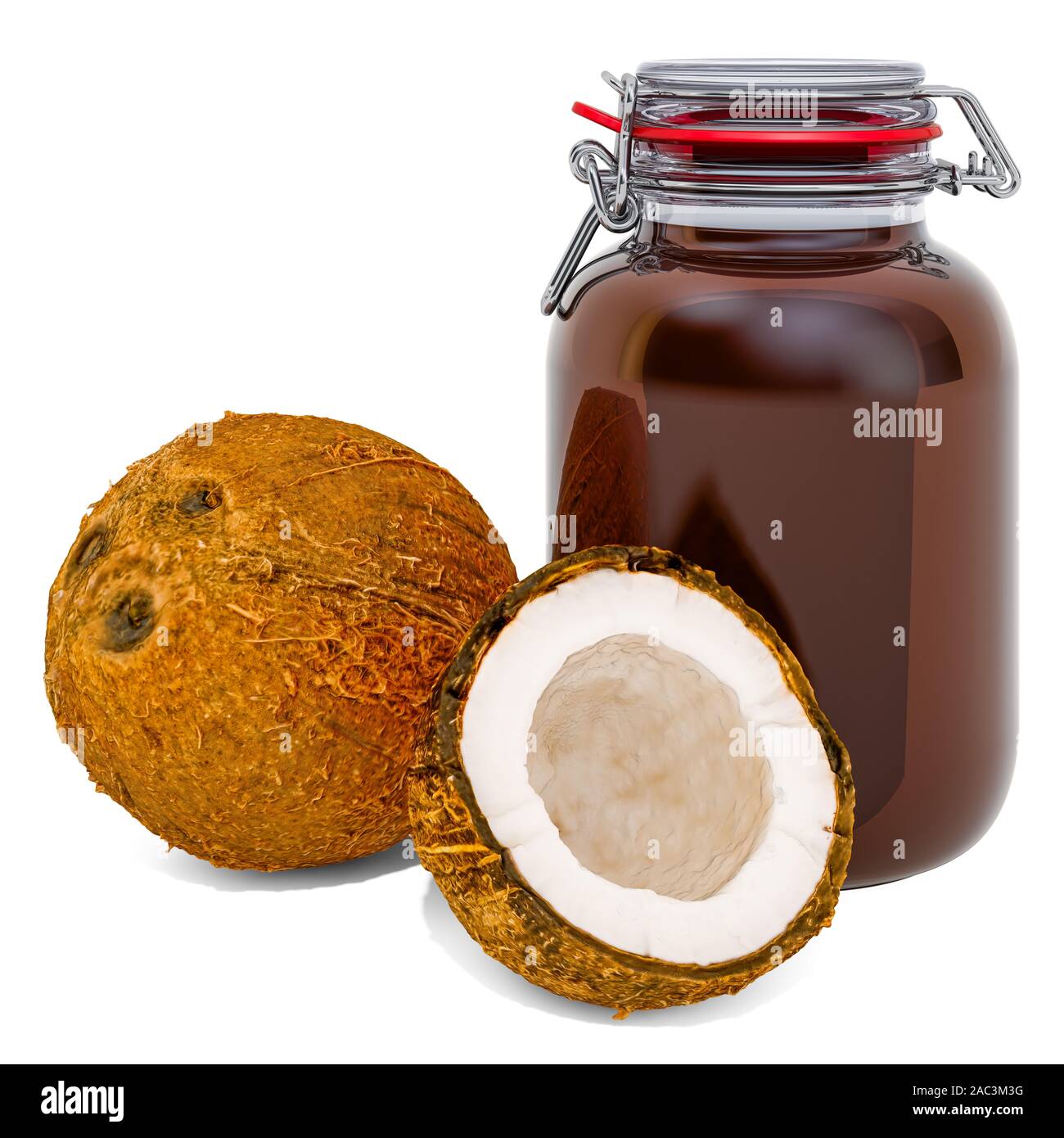 Jar of Coconut Jam with coconuts, 3D rendering isolated on white ...