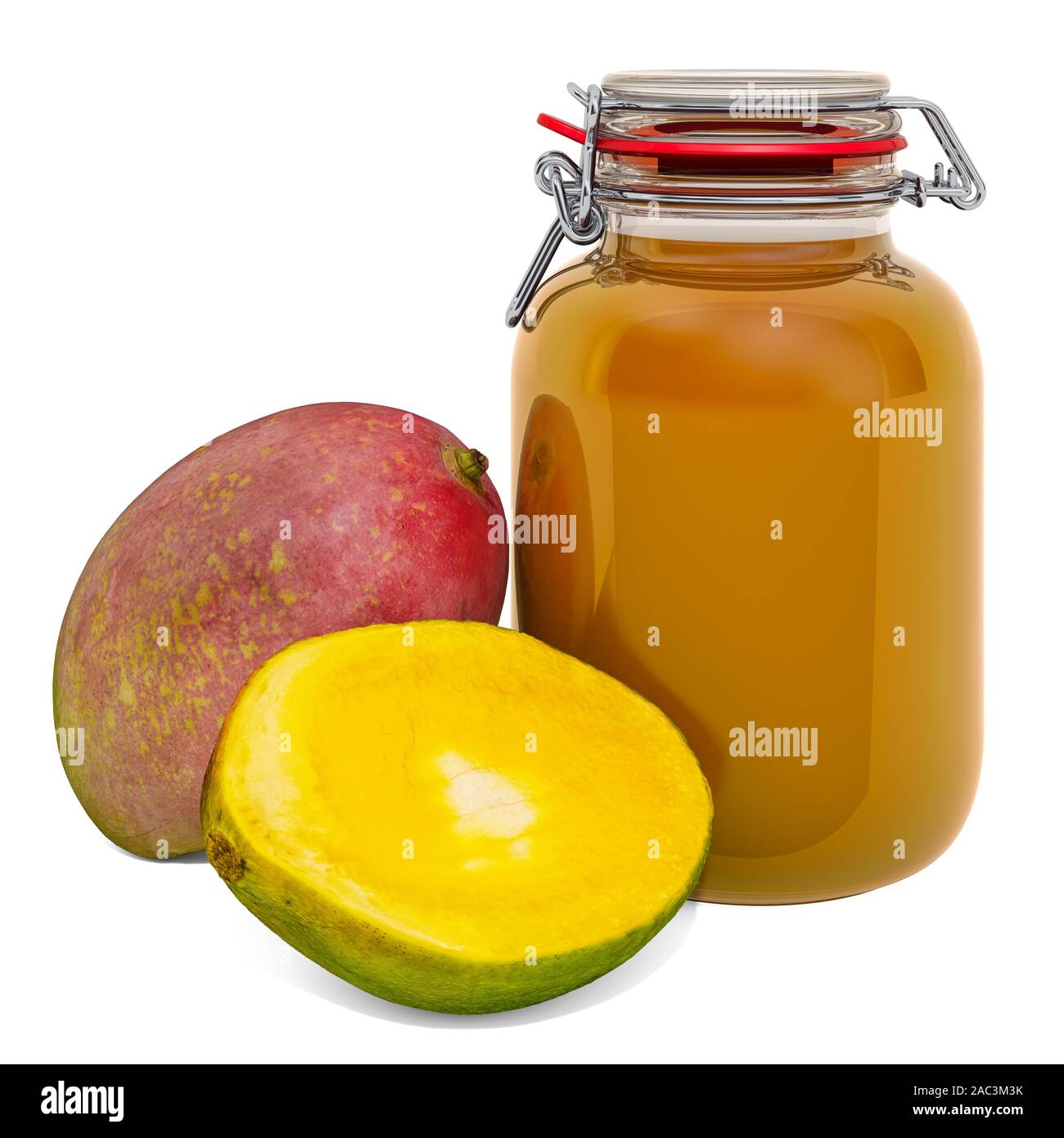 Jar of Mango Jam with mangos, 3D rendering isolated on white background ...