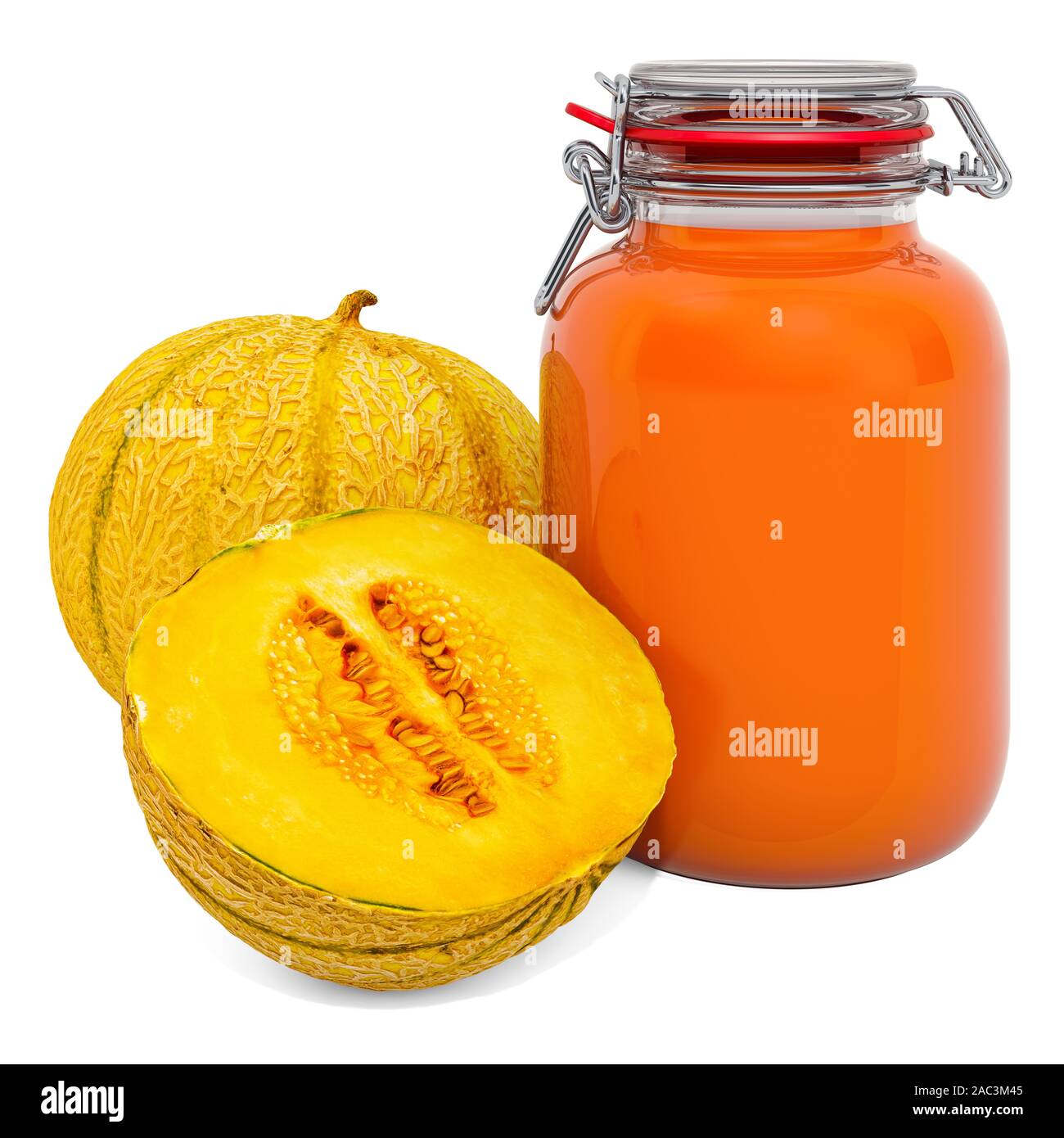 Jar of Melon Jam with melon, 3D rendering isolated on white background ...
