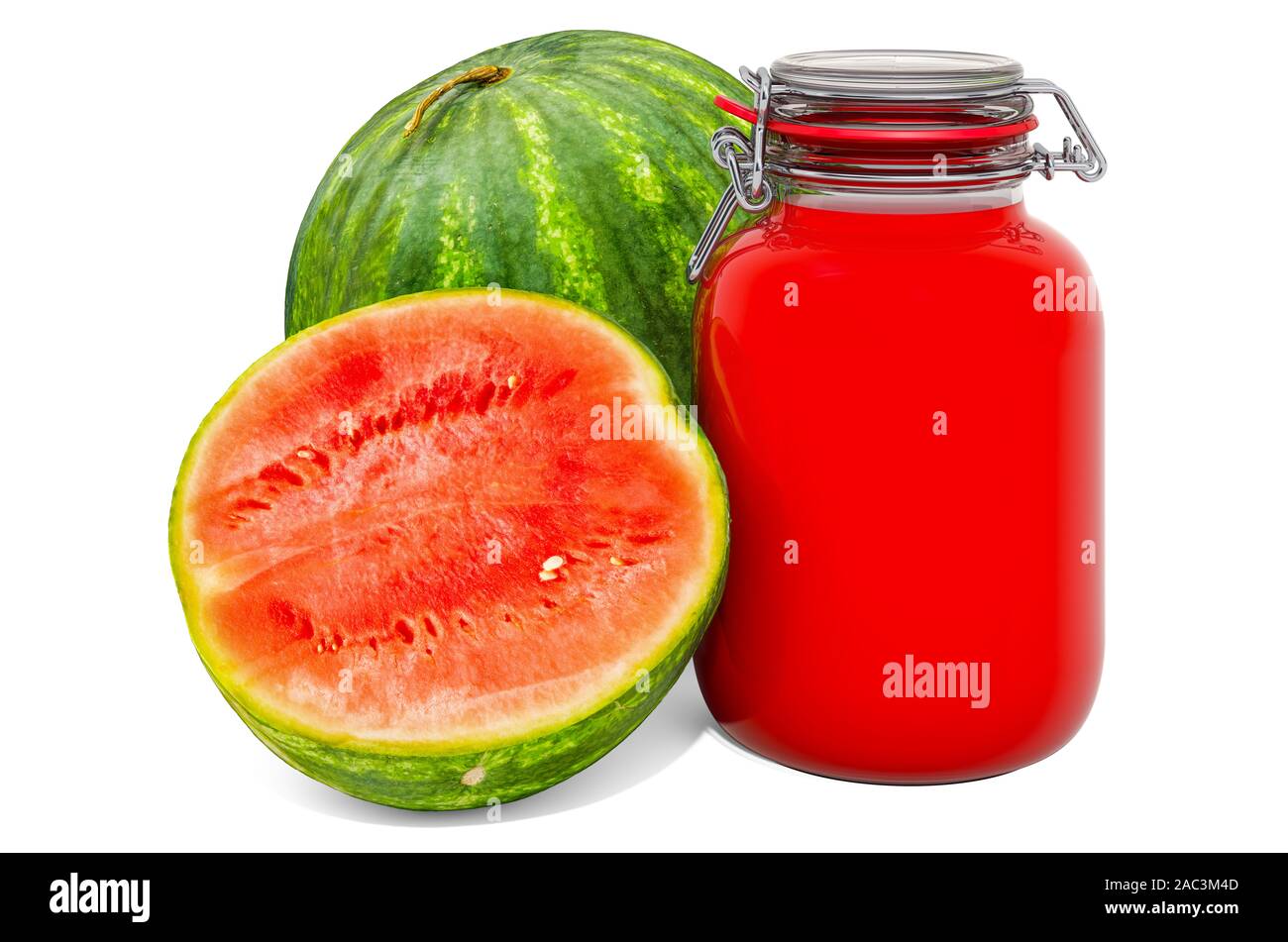 Jar of Watermelon Jam with watermelon, 3D rendering isolated on white ...