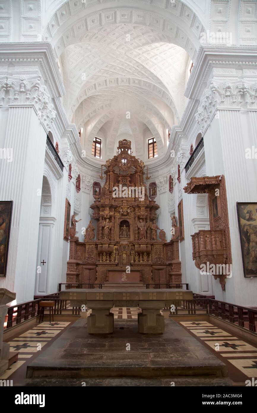 Interior of church of St Cajetan in Goa, India. The church was ...