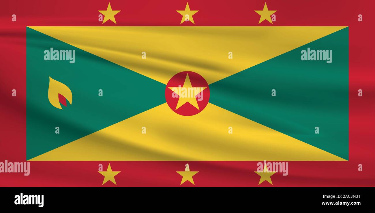 Waving Grenada flag, official colors and ratio correct. Grenada ...