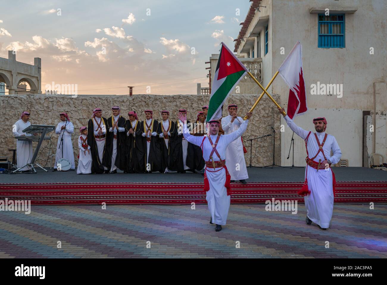 Traditional Arabic folklore dance from Jordan in Souk Waqif Doha, Qatar ...