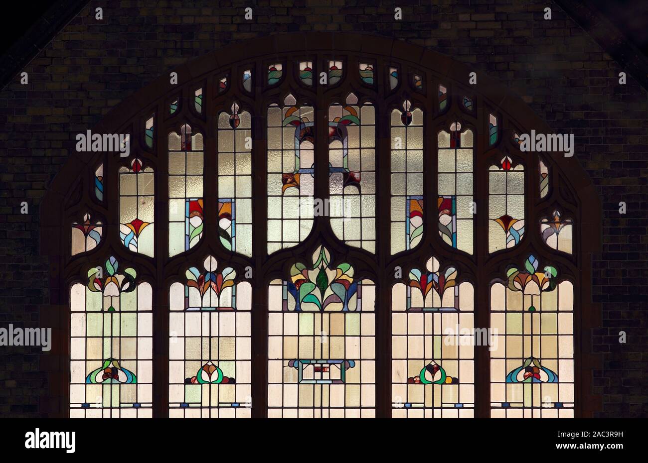 A temporary view of a side window of the One Church, Brighton. Formerly ...