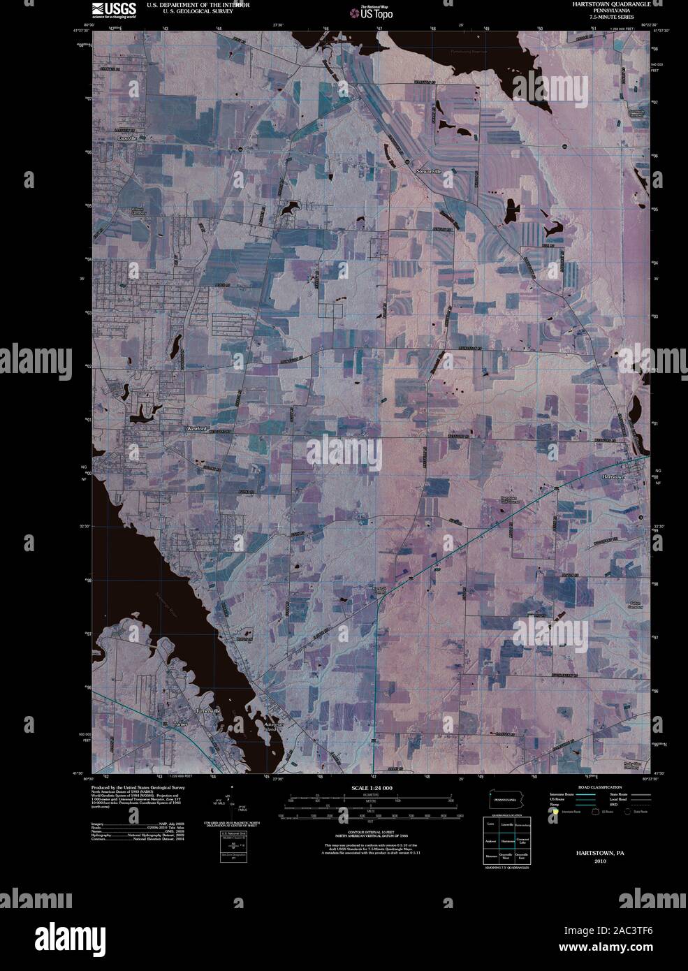 USGS TOPO Map Pennsylvania PA Hartstown 20100702 TM Inverted ...
