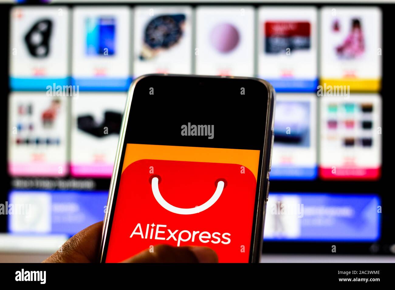 In this photo illustration the AliExpress logo is displayed on a ...
