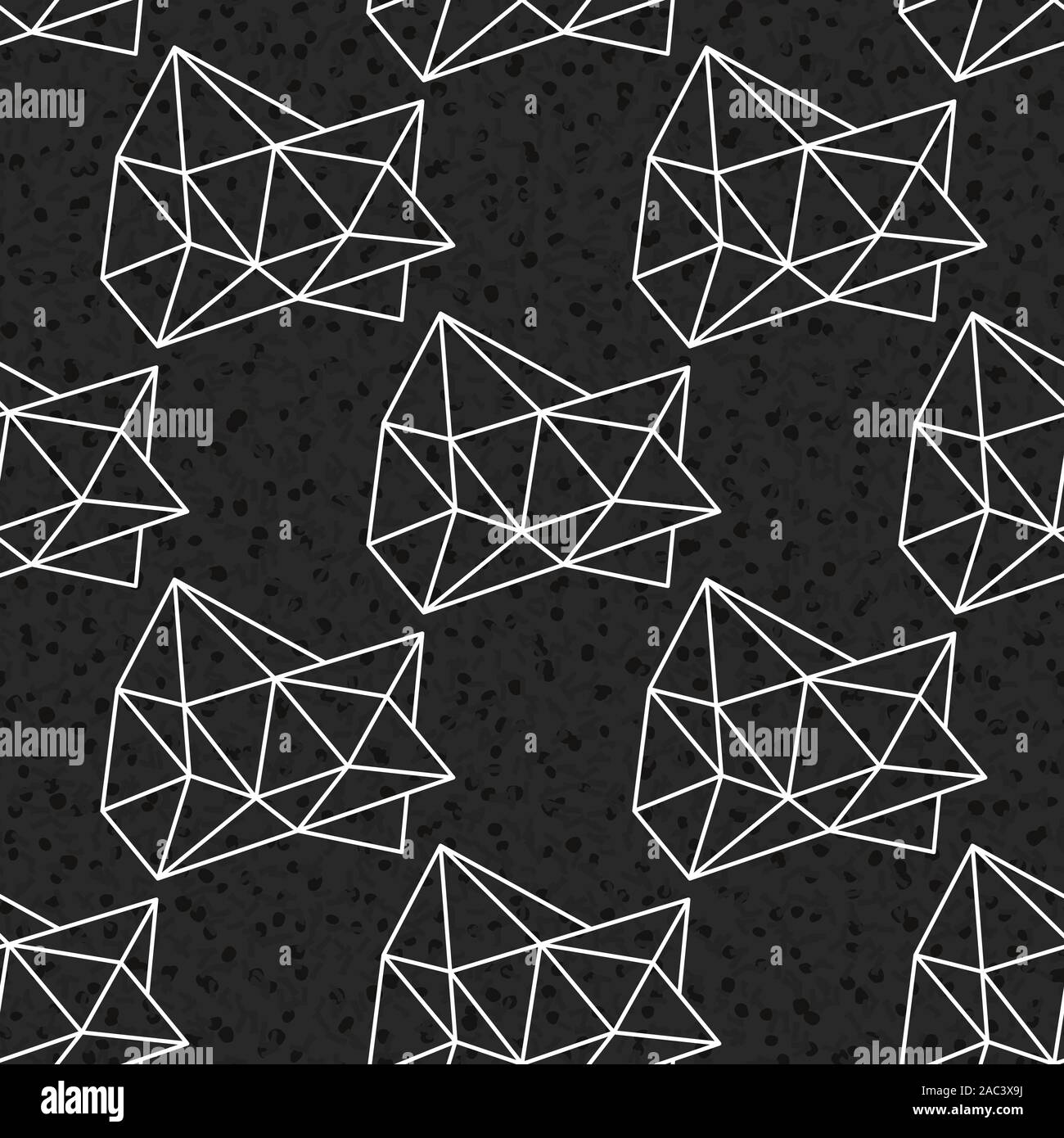Geometric seamless pattern with linear crystals. Black and white ...