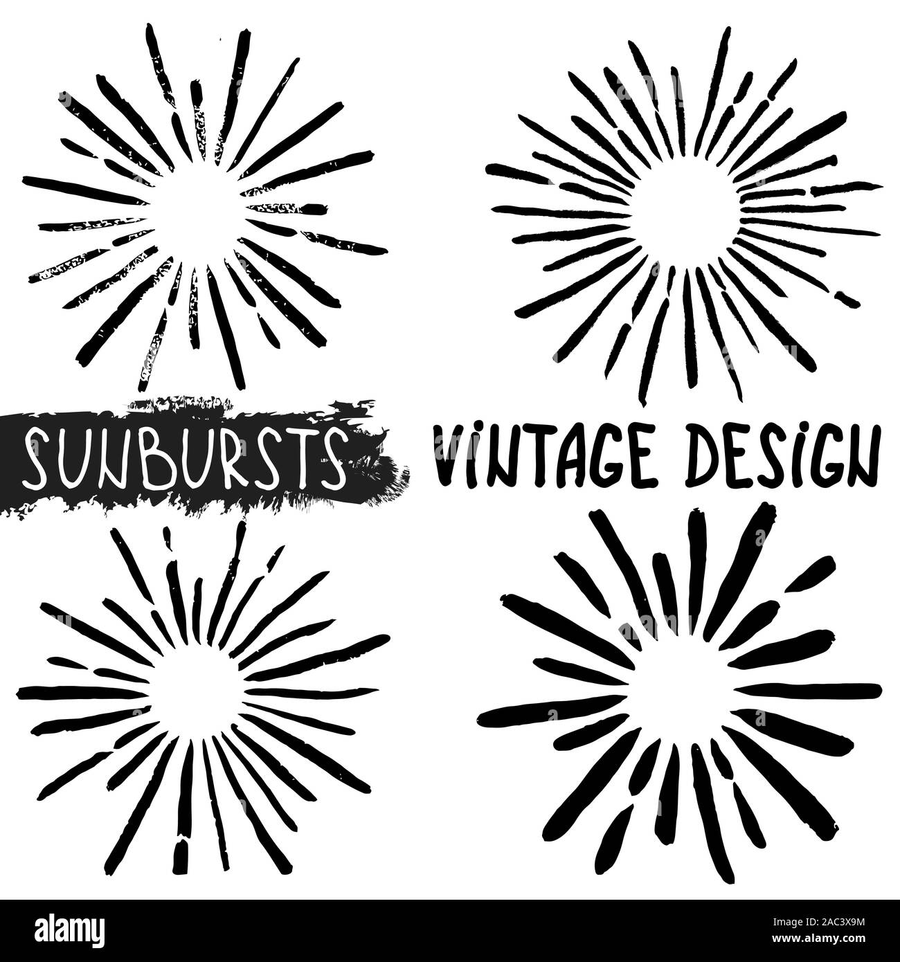 Sun burst. Collection of trendy hand drawn retro sunbursts. Bursting ...
