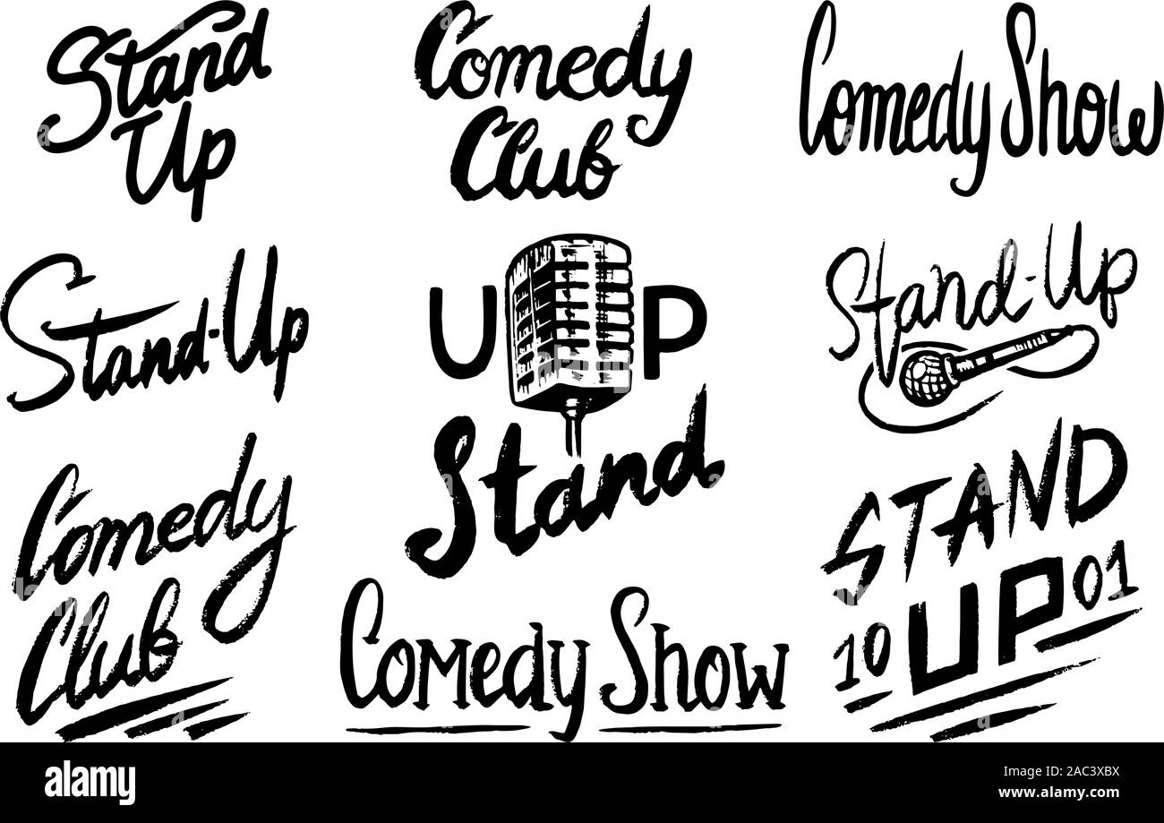 Lettering Stand Up. Calligraphic text comedy show. Engraved hand drawn ...