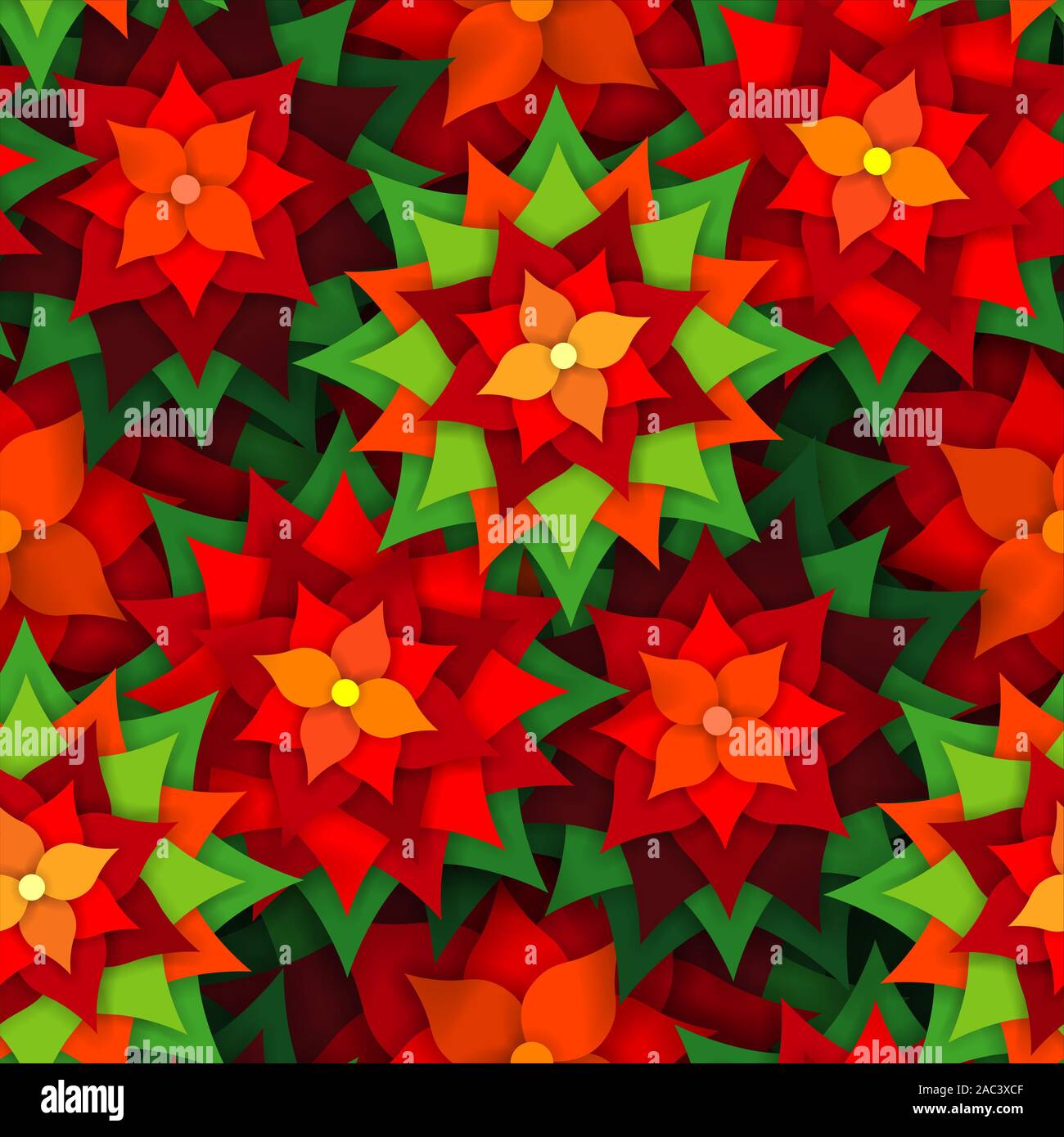 Christmas pattern of plants with poinsettia flowers Stock Photo - Alamy