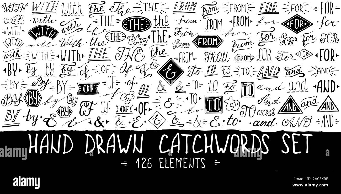 Catchwords and ampersands big set. Collection of hand drawn catchwords ...