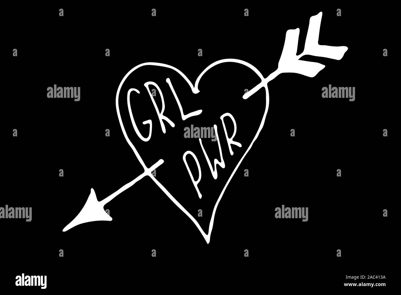 Girl power quote. Grl pwr hand drawn lettering. Womens right slogan. Female, feminism symbols ...