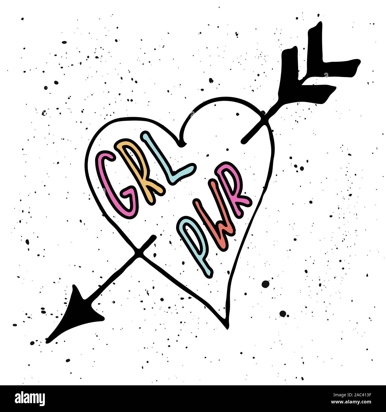 Girl power quote. Grl pwr hand drawn lettering. Womens right slogan. Female, feminism symbols ...