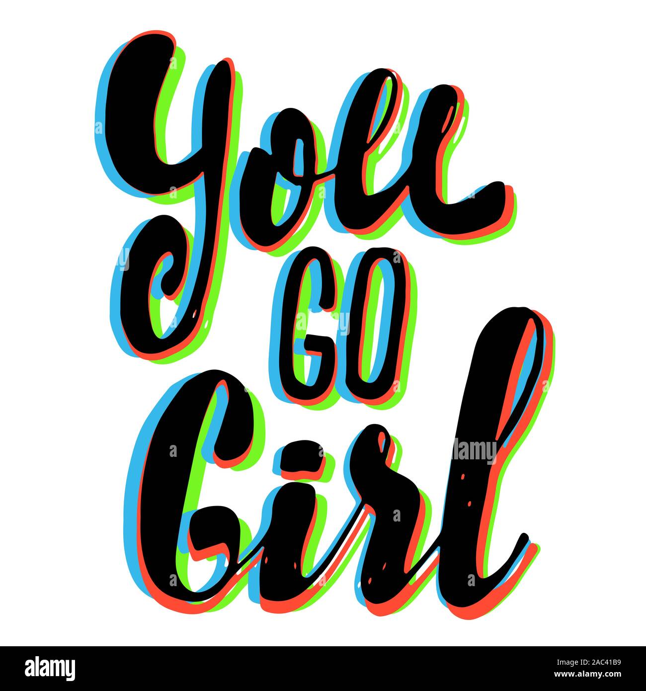 Girl slogan with 3d stereo effect. Hand drawn lettering. Womens right ...